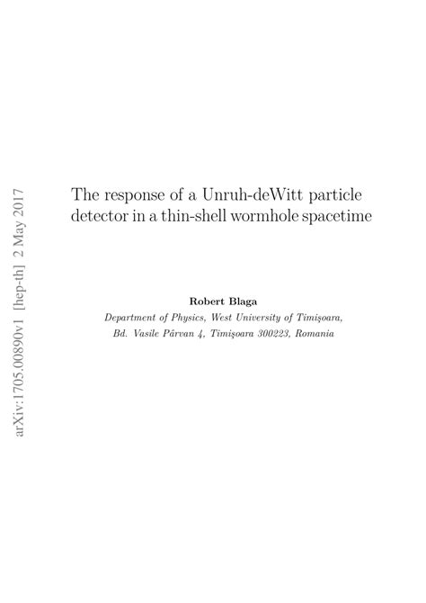 Pdf The Response Of A Unruh Dewitt Particle Detector In A Thin Shell Wormhole Spacetime