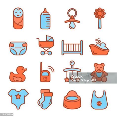 베이비 및 육아 컬러 윤곽 선 아이콘 세트입니다 벡터 그림입니다 0명에 대한 스톡 벡터 아트 및 기타 이미지 0명 개체 그룹 곰 Istock