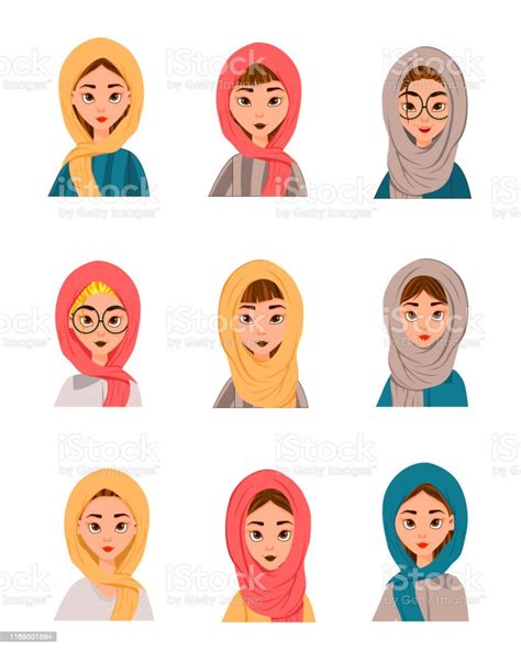 여자는 흰색 배경에 스카프에 문자를 직면 벡터 그림입니다 개성 개념에 대한 스톡 벡터 아트 및 기타 이미지 개성 개념 개체 그룹 귀여운 Istock