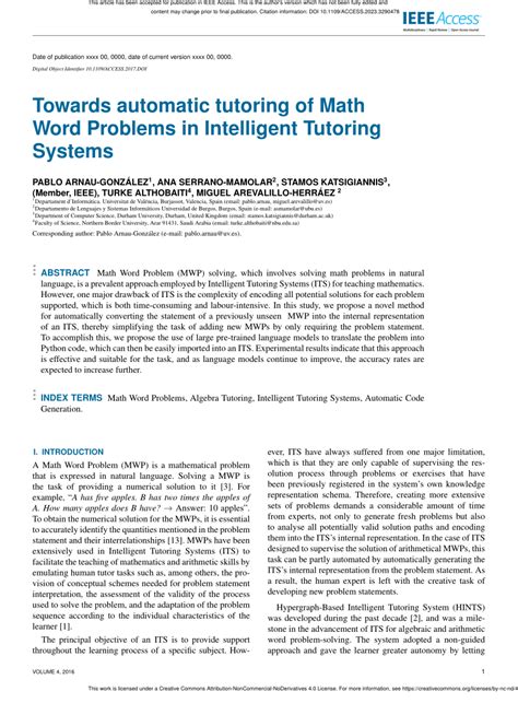 Pdf Toward Automatic Tutoring Of Math Word Problems In Intelligent Tutoring Systems
