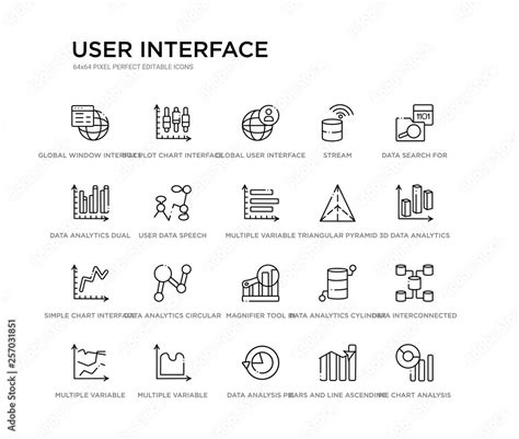 Set Of 20 Line Icons Such As Magnifier Tool In Vertical Position Interface Data Analytics