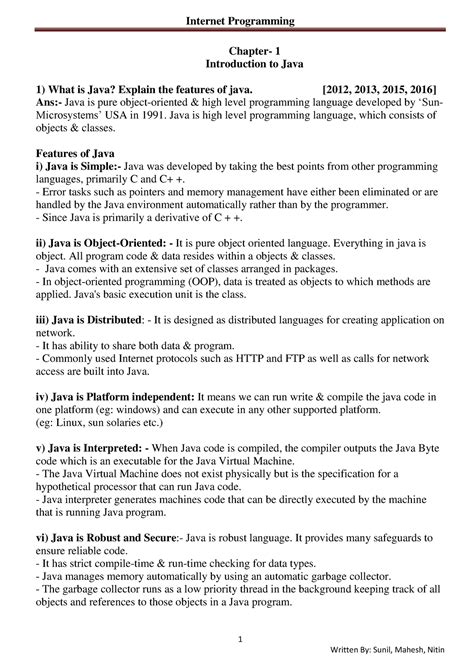 Java Notes 1 Chapter 1 Introduction To Java 1 What Is Java Explain