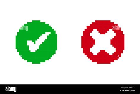 Pixel Art Green Check And Red Cross Icon For Approval And Rejection In Ui Design Correct And
