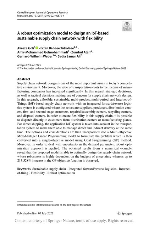 A Robust Optimization Model To Design An Iot Based Sustainable Supply