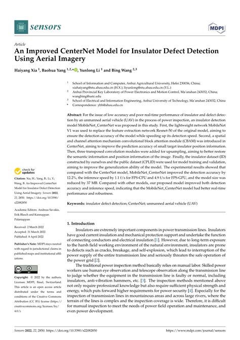 Pdf An Improved Centernet Model For Insulator Defect Detection Using Aerial Imagery