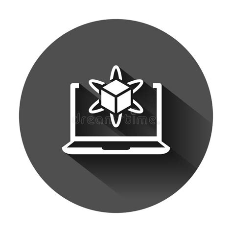 Computer Simulation Icon In Flat Style Vr Device Vector Illustration On Black Round Background