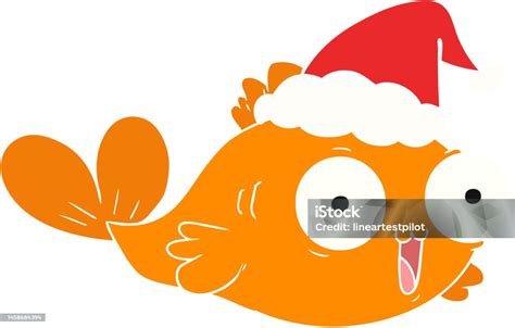 행복 한 금붕어 손으로 그린 산타 모자를 착용 하는 평면 색상 그림 귀여운에 대한 스톡 벡터 아트 및 기타 이미지 귀여운 금붕어 낙서 드로잉 Istock