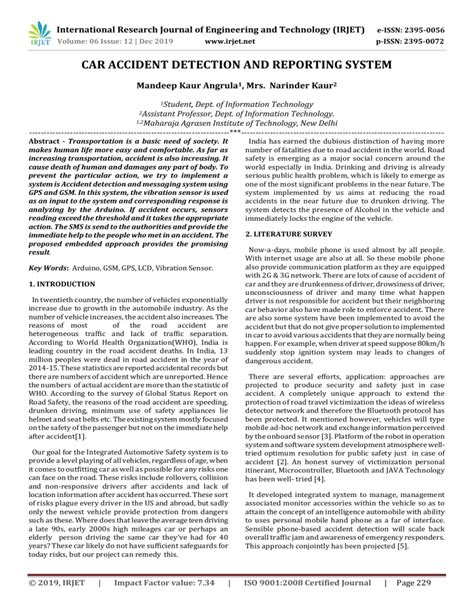 Car Accident Detection And Reporting System Arduino And Gps