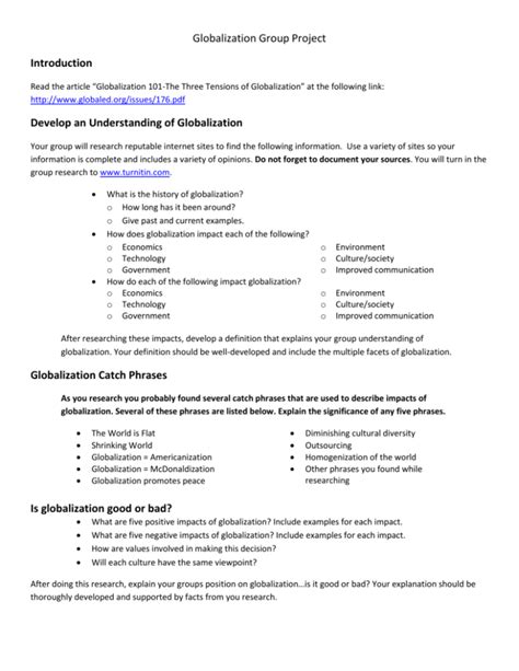 Globalization Group Project Instructions