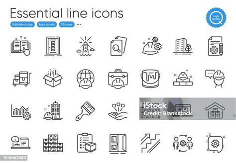 건설 벽돌 문 및 계단 라인 아이콘 웹 사이트 인쇄 및 응용 프로그램의 경우 벡터 공구상자에 대한 스톡 벡터 아트 및 기타