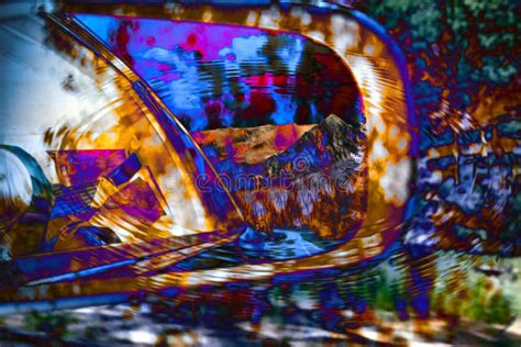 Inverted Colors Of Rearview Mirror Water Ripples Overlay Artistic Design Stock Illustration
