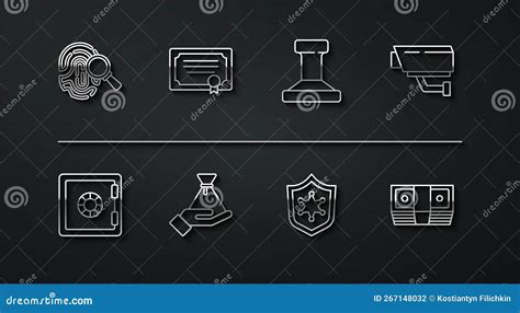 Set Line Fingerprint Safe Security Camera Police Badge Bribe Money Bag Certificate Template