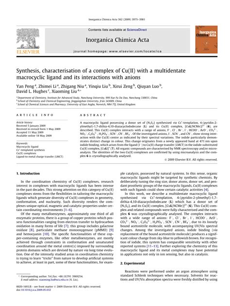 Pdf Synthesis Characterisation Of A Complex Of Cuii With A Multidentate Macrocyclic Ligand