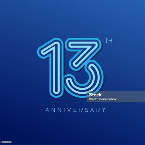 13 년 주년 기념 로고 블루 선 색 진한 파란색 배경에 축 하 초대 카드 인사말 카드에 대 한 벡터 디자인 격리와 기념일 로고 13에 대한 스톡 벡터 아트 및 기타 이미지