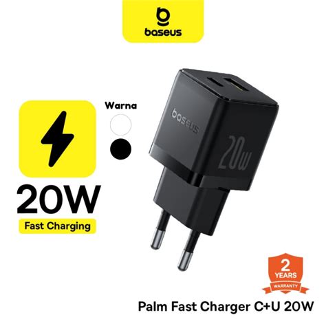 Jual Baseus Palm C U W Kepala Charger Dual Port Type C USB A Fast Charging Batok Kepala