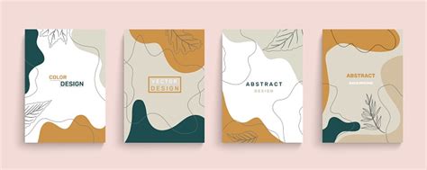 자연 꽃 분위기 추상적인 모양의 포스터 세트 얼룩과 라인 식물 요소가 있는 현대적인 수직 배너 트렌디한 자연 표지 잎이 있는 포스트 템플릿 벡터 디자인 배경 개체 그룹에