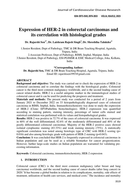 Pdf Expression Of Her 2 In Colorectal Carcinomas And Its Correlation