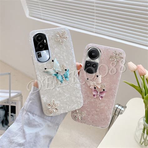 熱銷高品質手機外殼適用於 Oppo Reno10 Pro 5g 手機殼可愛蝴蝶閃閃發光貝殼圖案手機手機保護套 蝦皮購物