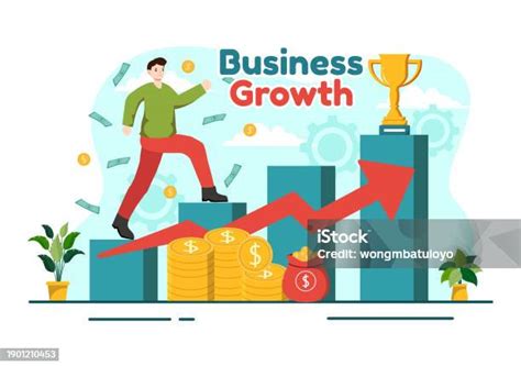 비즈니스 성장 벡터 일러스트 레이 션 화살표 목표 방향 위로 이익 증가 부스트 및 아이디어 계획 돈 평면 배경에서 증가 개발에 대한 스톡 벡터 아트 및 기타 이미지 Istock