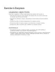 Online Ex06 Enzyme FA22 1 Docx Exercise 6 Enzymes LEARNING OBJECTIVES Upon The Completion Of