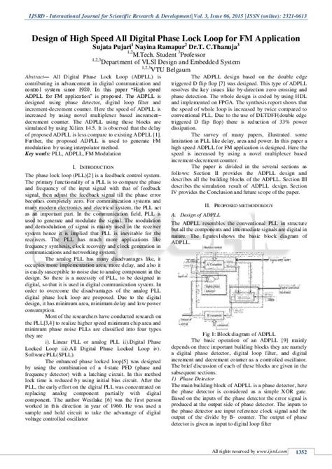 Pdf Design Of High Speed All Digital Phase Lock Loop For Fm Application