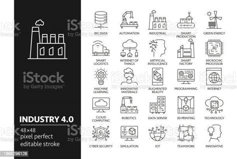 1px 스트로크 너비가 있는 48px 그리드의 인더스트리 40 벡터 드로잉 아이콘 인포그래픽 모바일 및 웹 등 산업에 대한 스톡 벡터 아트 및 기타 이미지 Istock