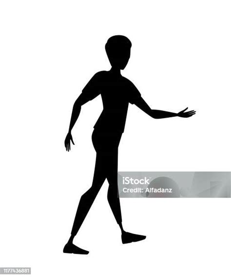 검은 실루엣 친절한 남자는 흰색 배경에 고립 된 만화 캐릭터 디자인 평면 벡터 일러스트레이션에 손을 뻗어 가죽에 대한 스톡 벡터 아트 및 기타 이미지 Istock