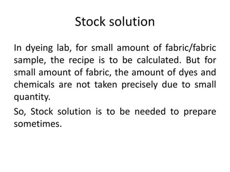 Stock Solution Calculation In Dyeing PDF