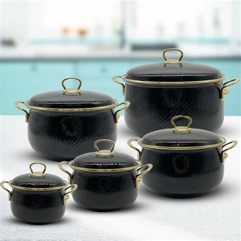 5 ნაჭრიანი ემალის ქვაბების ნაკრები Emalis Qvabebis Nakrebi