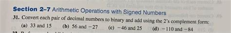 Solved Section 2 7 Arithmetic Operations With Signed Numbers