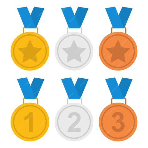 금메달 은메달 동메달 세트 메달 수상 프리미엄 벡터