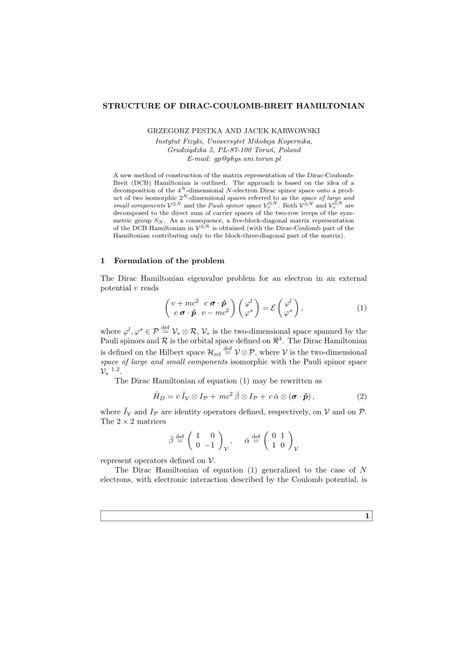 Pdf Structure Of Dirac Coulomb Hamiltonian