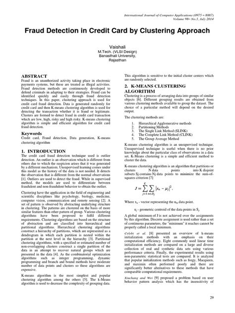 Fraud Detection In Credit Card By Clustering Approach 2 K Means