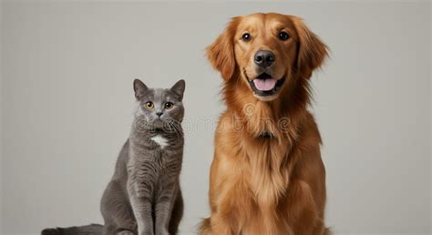 Cat And Dog An Adorable Duo Golden Retriever And Grey Cat Friendship