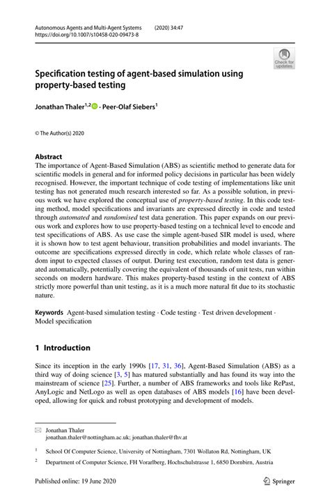 pdf specification testing of agent based simulation using property