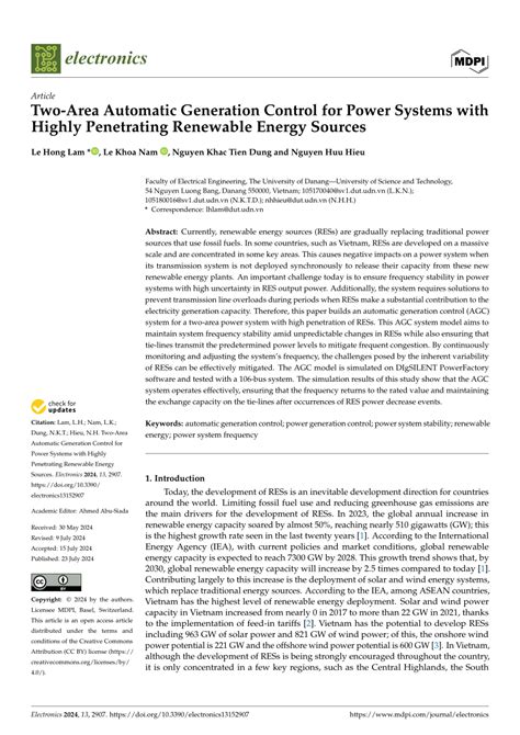 Pdf Two Area Automatic Generation Control For Power Systems With Highly Penetrating Renewable