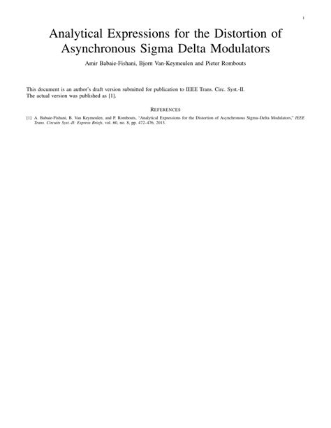 Pdf Analytical Expressions For The Distortion Of Asynchronous Sigmadelta Modulators