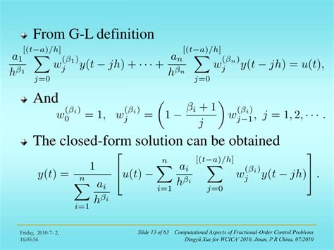 Ppt Tutorial Workshop On Fractional Order Dynamic Systems And Controls Wcica2010 Jinan