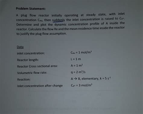 I Need To Solve This Problem For A Plug Flow Reactor Chegg