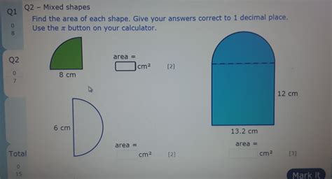 solved q1 q2 mixed shapes find the area of each shape give your
