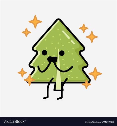 Cute Pine Tree Mascot Character In Flat Design Vector Image