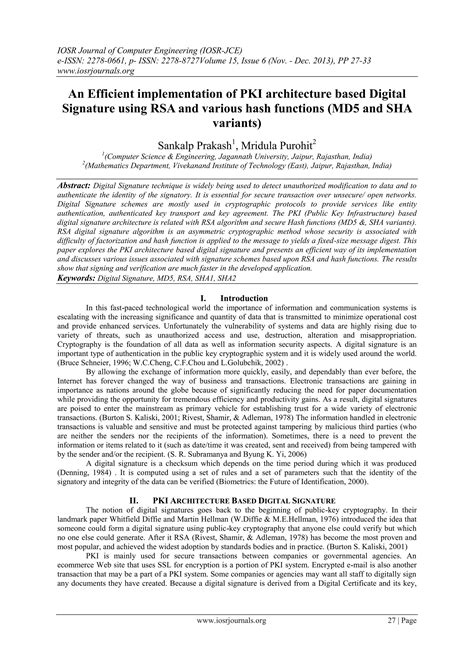 An Efficient Implementation Of Pki Architecture Based Digital Signature