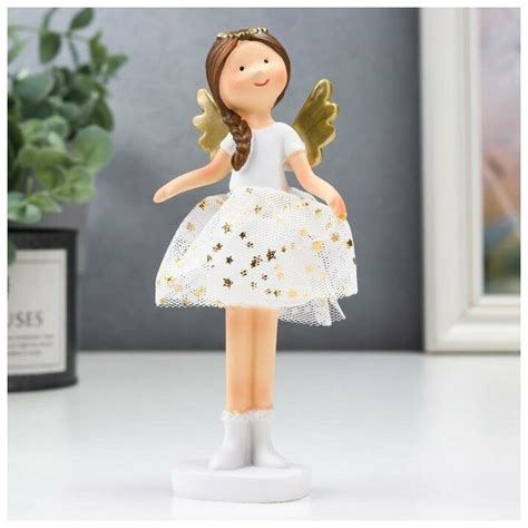 Сувенир полистоун Ангел малышка с косой в белой юбочке со звёздами белый 10х3х5 см 6343796