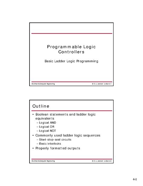 Lec 4 Basic Ladder Logic Programming Programmable Logic Controllers