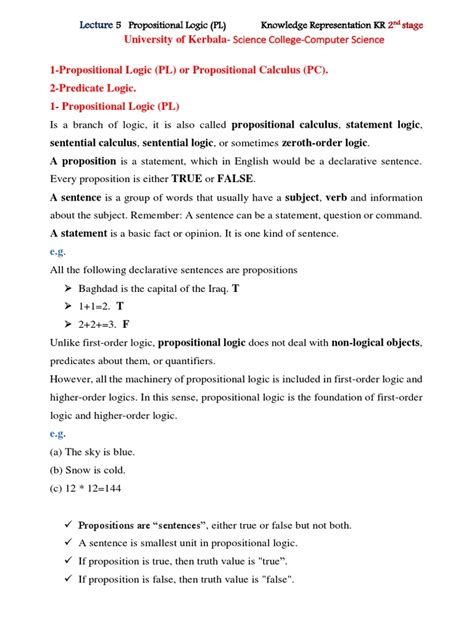 Lecture 5 Propositional Logic Pl Pdf Logic Proposition