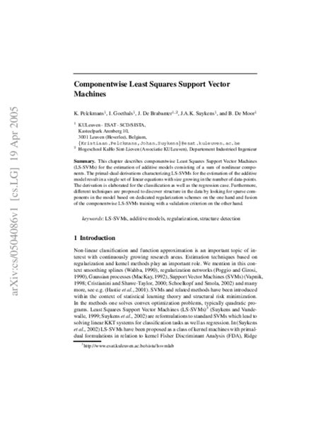 Pdf Componentwise Least Squares Support Vector Machines