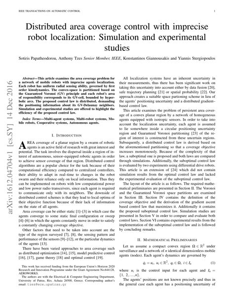 Pdf Distributed Area Coverage Control With Imprecise Robot