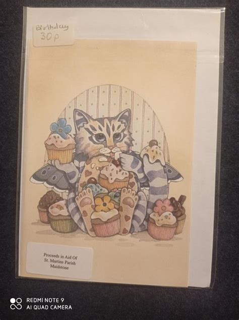 Пр листівка з днем народження кіт з кексами конвертом — ціна 19 грн у каталозі Сувеніри Купити