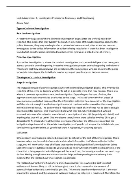 Assignment 2 Unit 6 Criminal Investigation Procedures In Practice Unit 6 Criminal