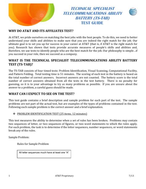 Ts Tab Test Guide Atandt Technical Specialist